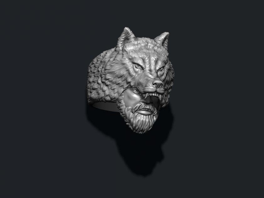 Man wolf ring, wolf ring, gold man wolf ring, wolf head ring, fenrir r ...
